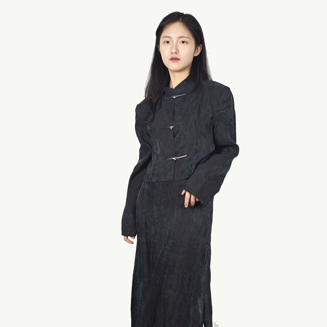 Modern Chinese Style Tang Suit Set for Women Glossy Fabric Chinese ...