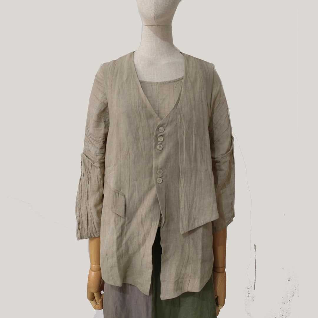 Linen Vest Multi Layer Linen Top Sleeveless Linen Waistcoat Linen Gilet ...