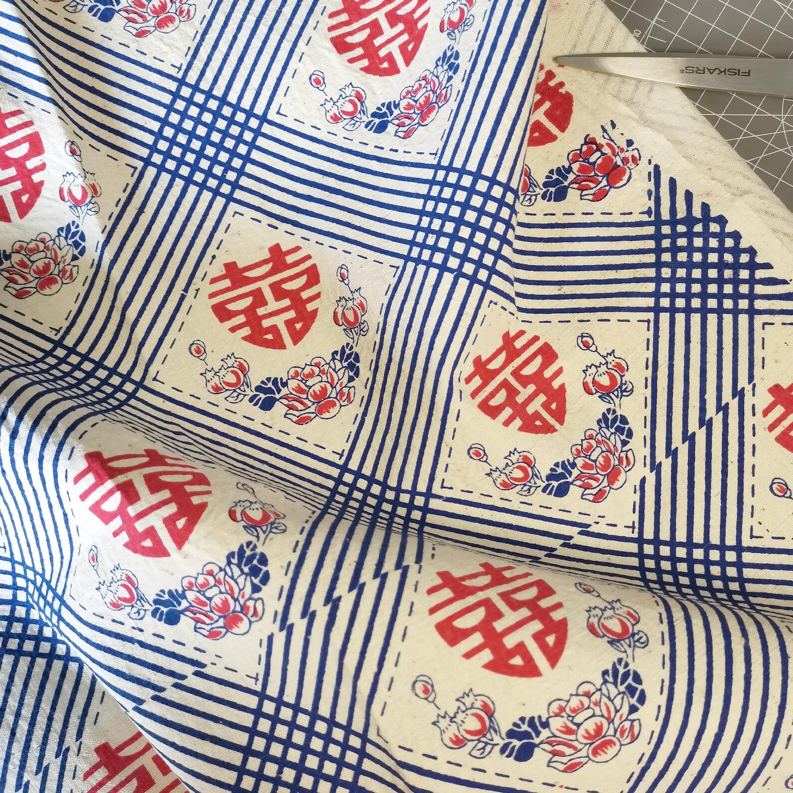 Vintage Chinese Block Print Hand Woven Fabric Block Print Xi - Etsy