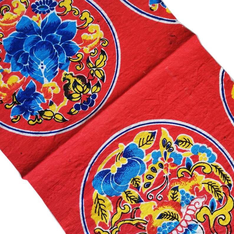 Vintage Chinese Block Print Hand Woven Fabric Abstract Floral - Etsy