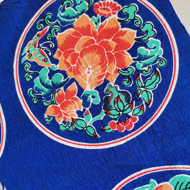 Vintage Chinese Block Print Hand Woven Fabric Abstract Floral - Etsy