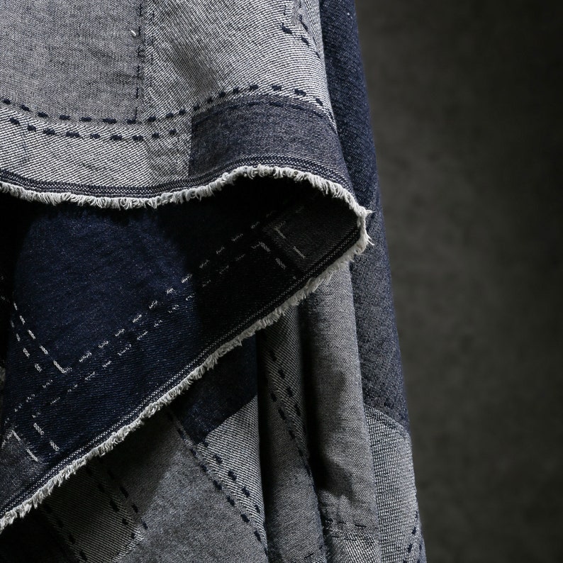 Denim Patchwork Prints Stitiching Pattern Look Medium - Etsy