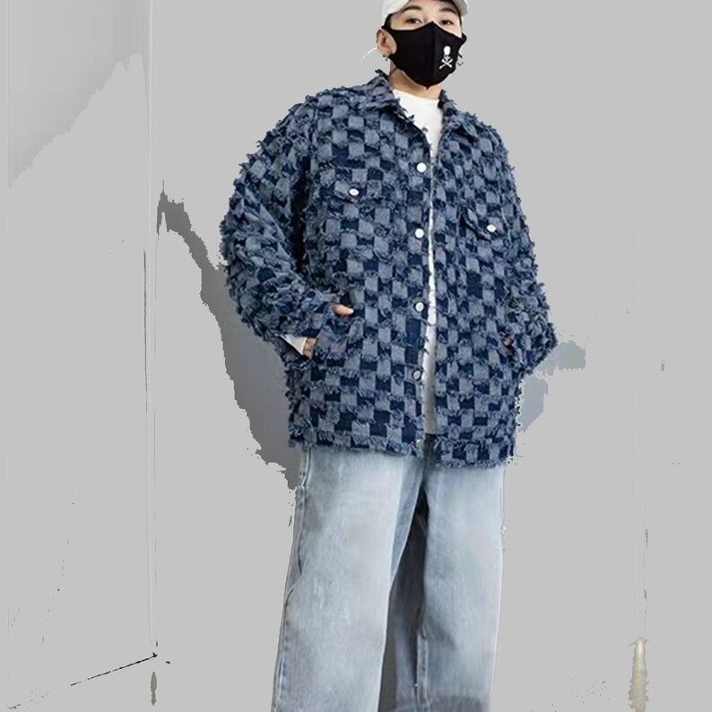 3D Denim Jacket Checks Denim Jacket Check Denim Fabric Unisex - Etsy