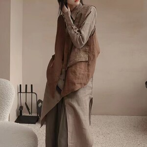 Linen Vest Multi Layer Linen Top Sleeveless Linen Waistcoat Linen Gilet ...