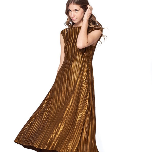 Gold Pleated Dress - Etsy