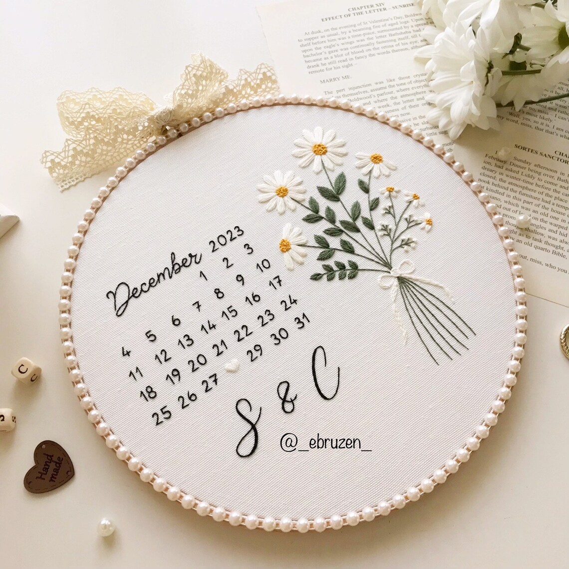 Embroidered Hoop,hoopart,engagement Hoop,calendar Hoop,wedding ...