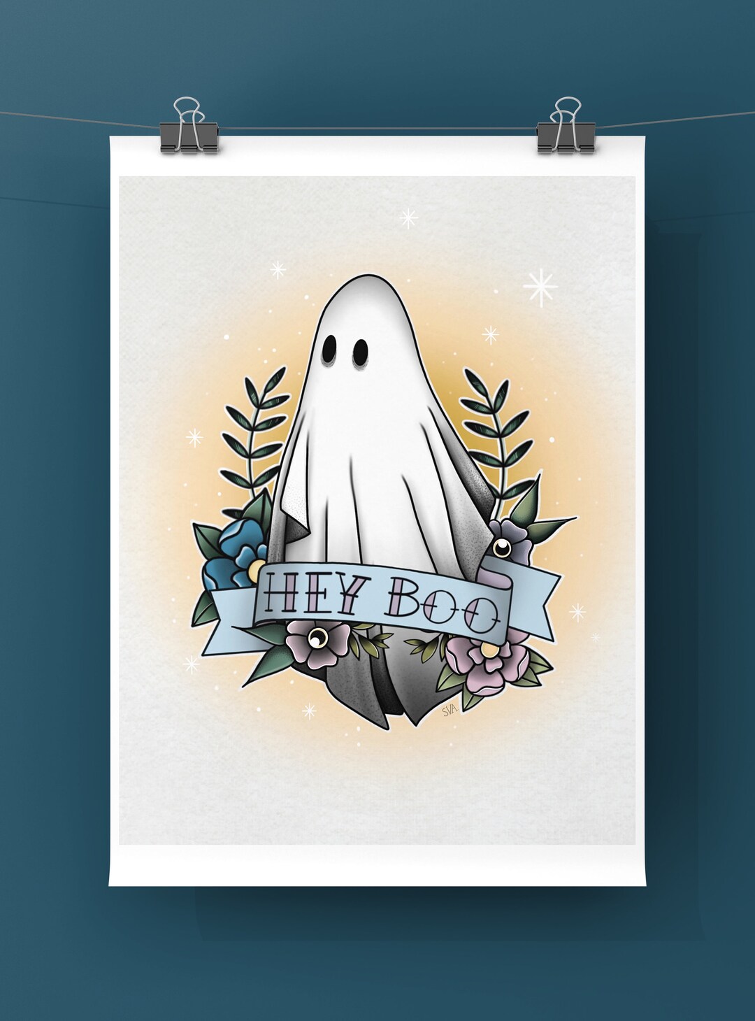 Hey Boo Ghost Traditional Tattoo American Traditional Art - Etsy