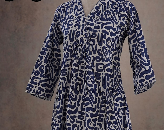Blue White Cotton Coords Abstract Print A-line Kurta Palazzo Indian ...