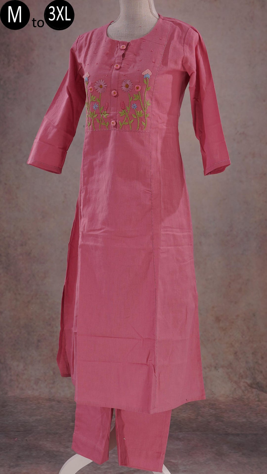 Pink Cotton Flex Embroidered Kurta Palazzo Indian Ethnic Summer Wear ...