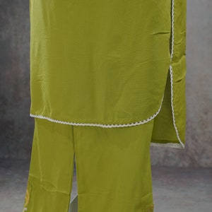 Parrot Green Premium Rayon Collared Coords Embroidered Kurta Palazzo ...