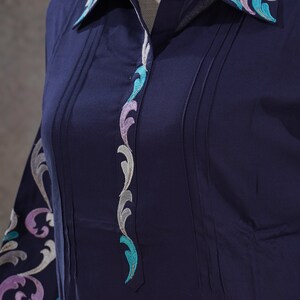 Dark Blue Premium Rayon Collared Coords Embroidered Kurta Palazzo Set ...