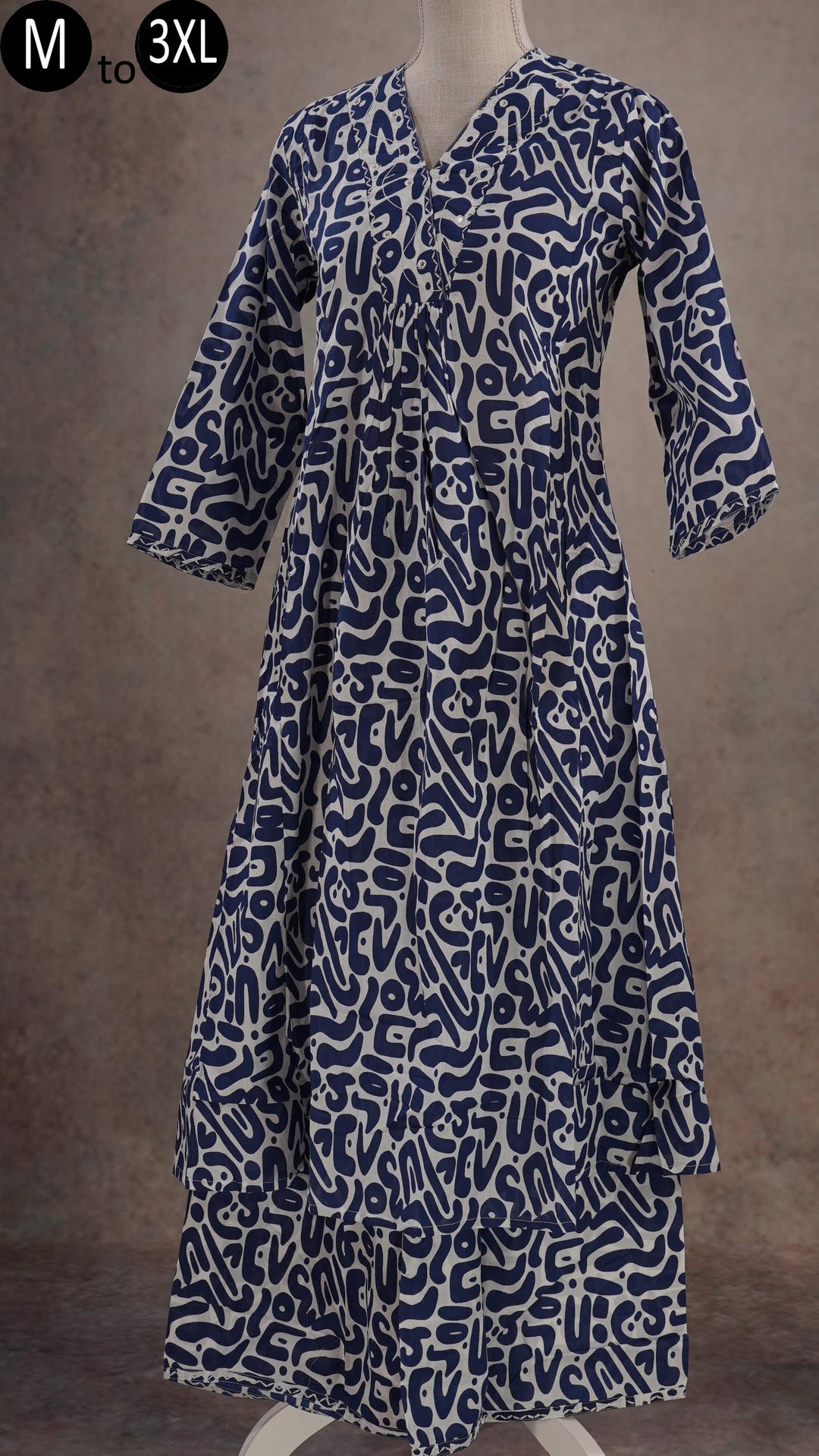 Blue White Cotton Coords Abstract Print A-line Kurta Palazzo Indian ...