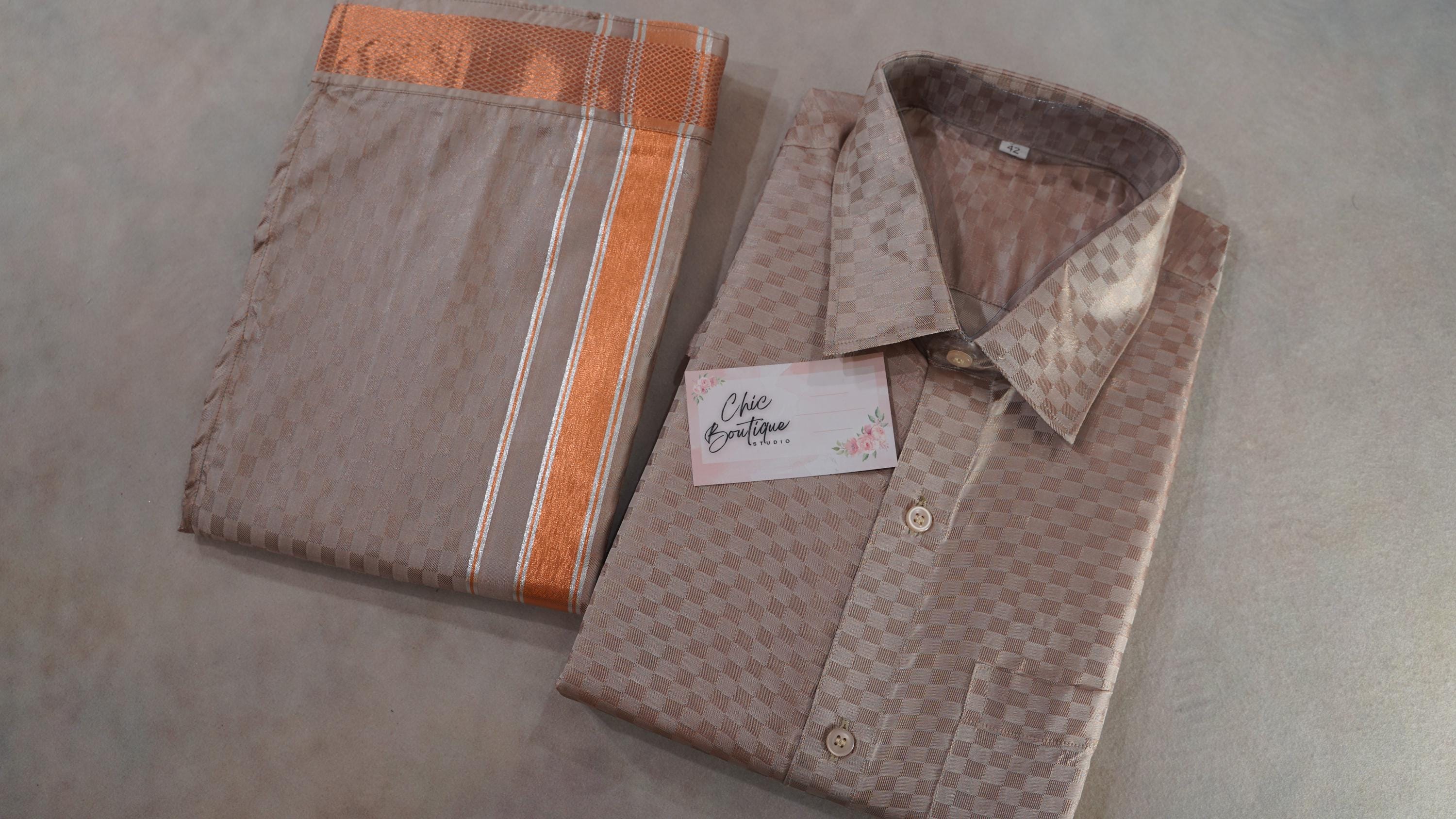 Men South Indian Embossed Semi Silk Shirt Adjustable Waist Vaeshti ...