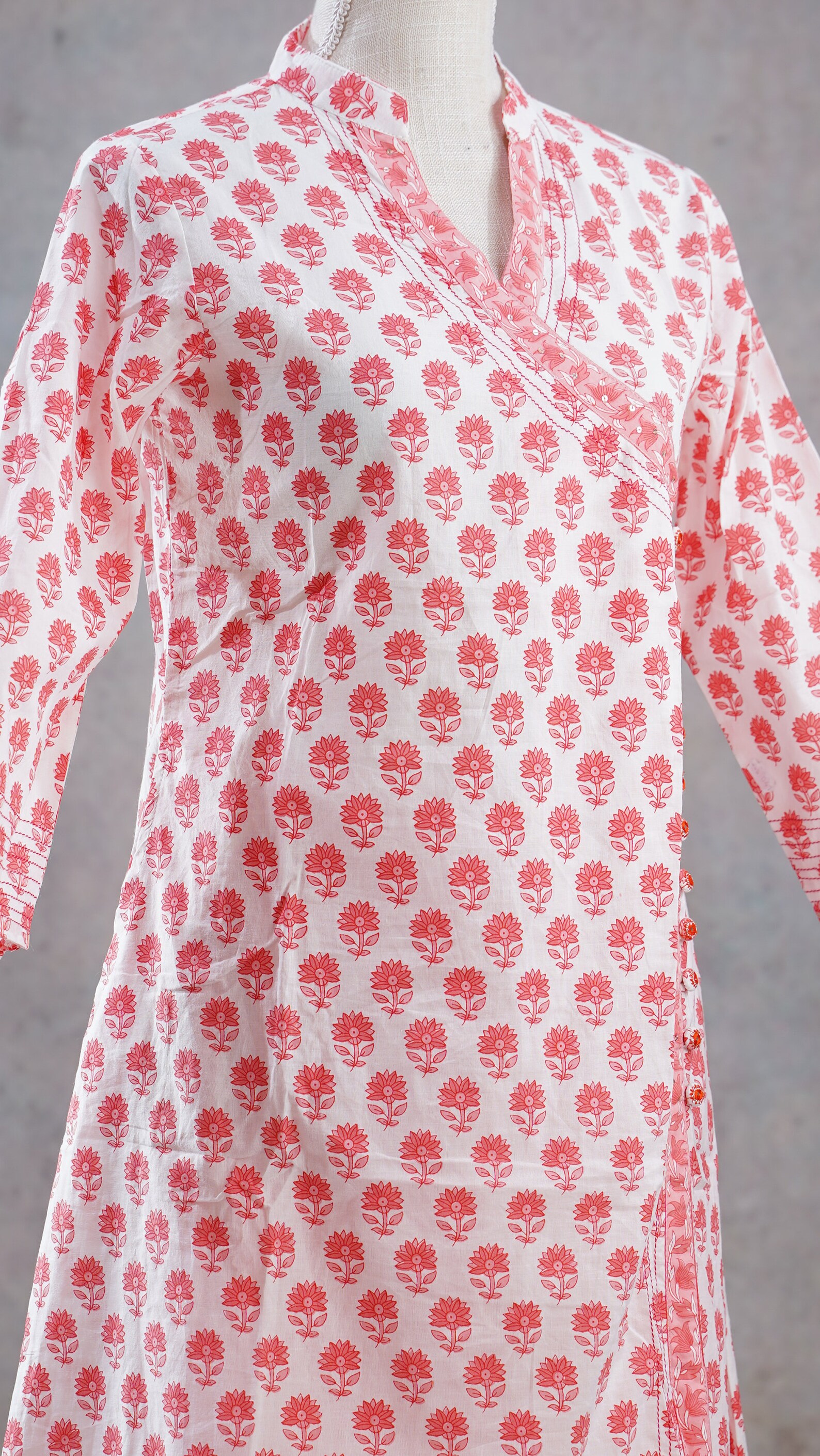 Pure Cotton White Peach Pink A-line Angrakha Ethnic Print - Etsy