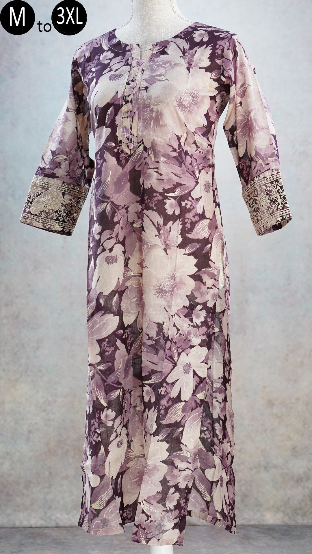 Mul Cotton Floral Print Wine Color Kurti Indian Summer Cotton Kurta ...