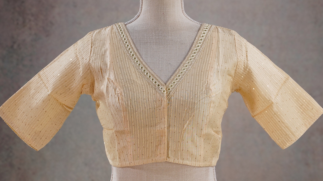 Light Beige/red Saree Blouse Front Open | Georgette Readymade Front ...