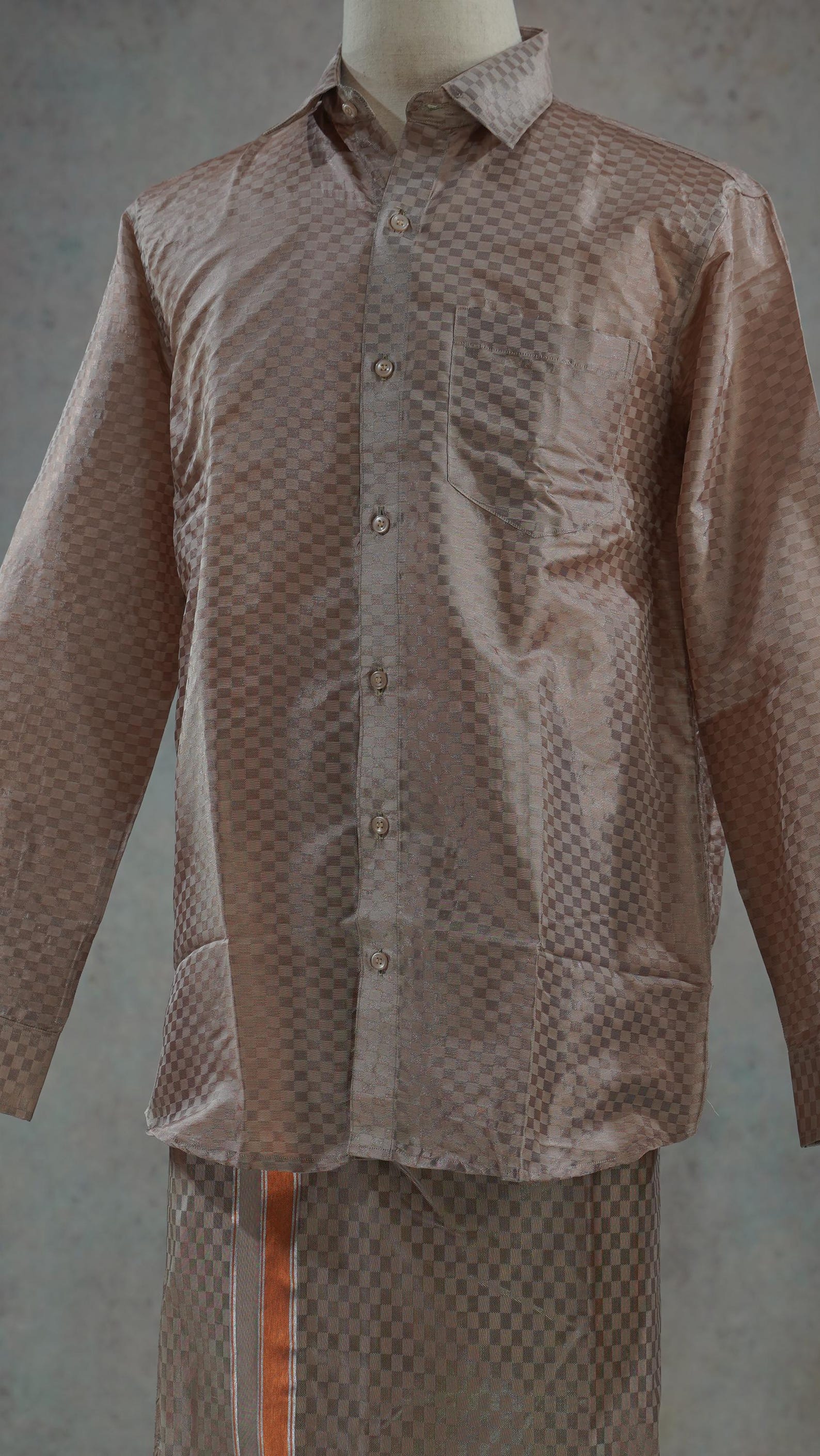 Men South Indian Embossed Semi Silk Shirt Adjustable Waist Vaeshti ...