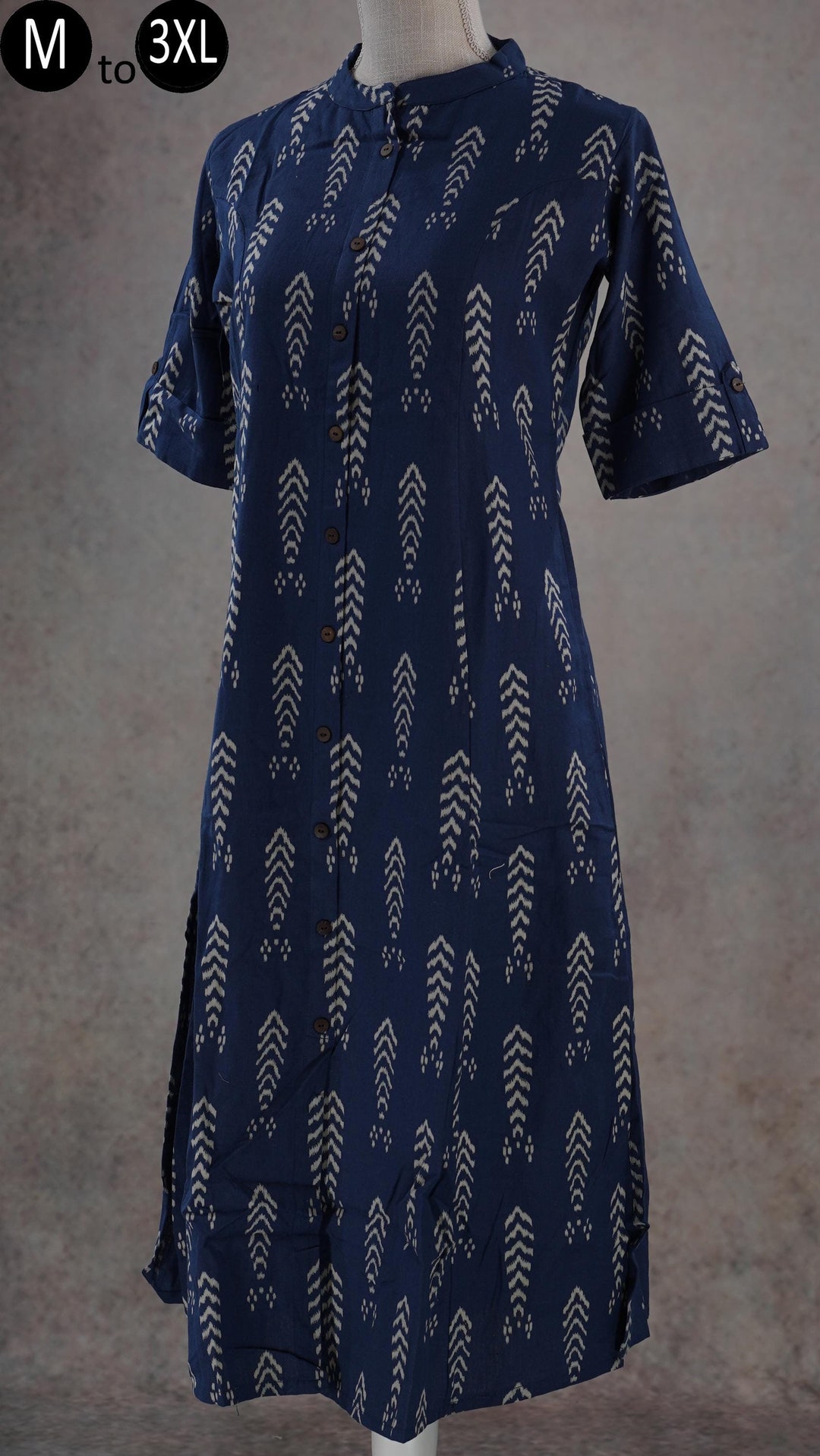 Pure Khadhi Cotton Indigo Ikkat Print Kurti Indian Pure Cotton Kurta ...
