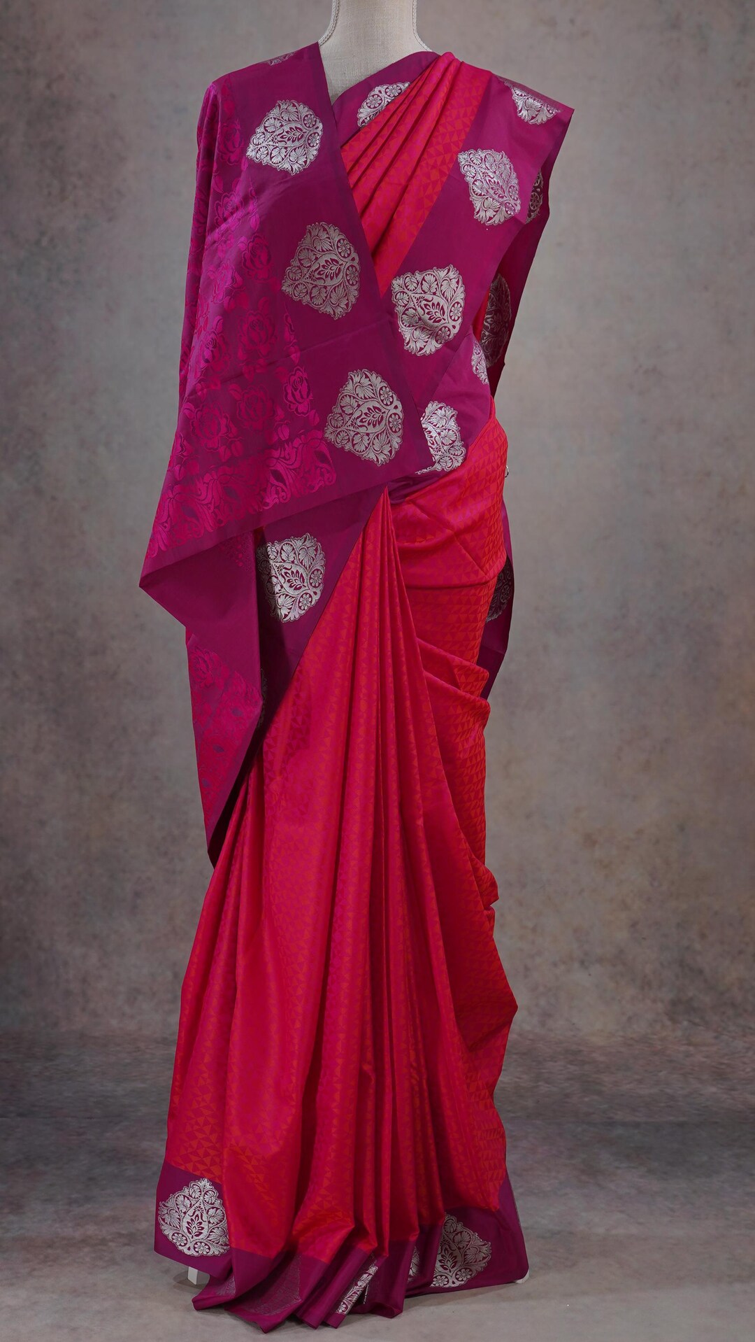Kanchipuram Semi Silk Red Orange Saree for Women Silk Maroon Border ...