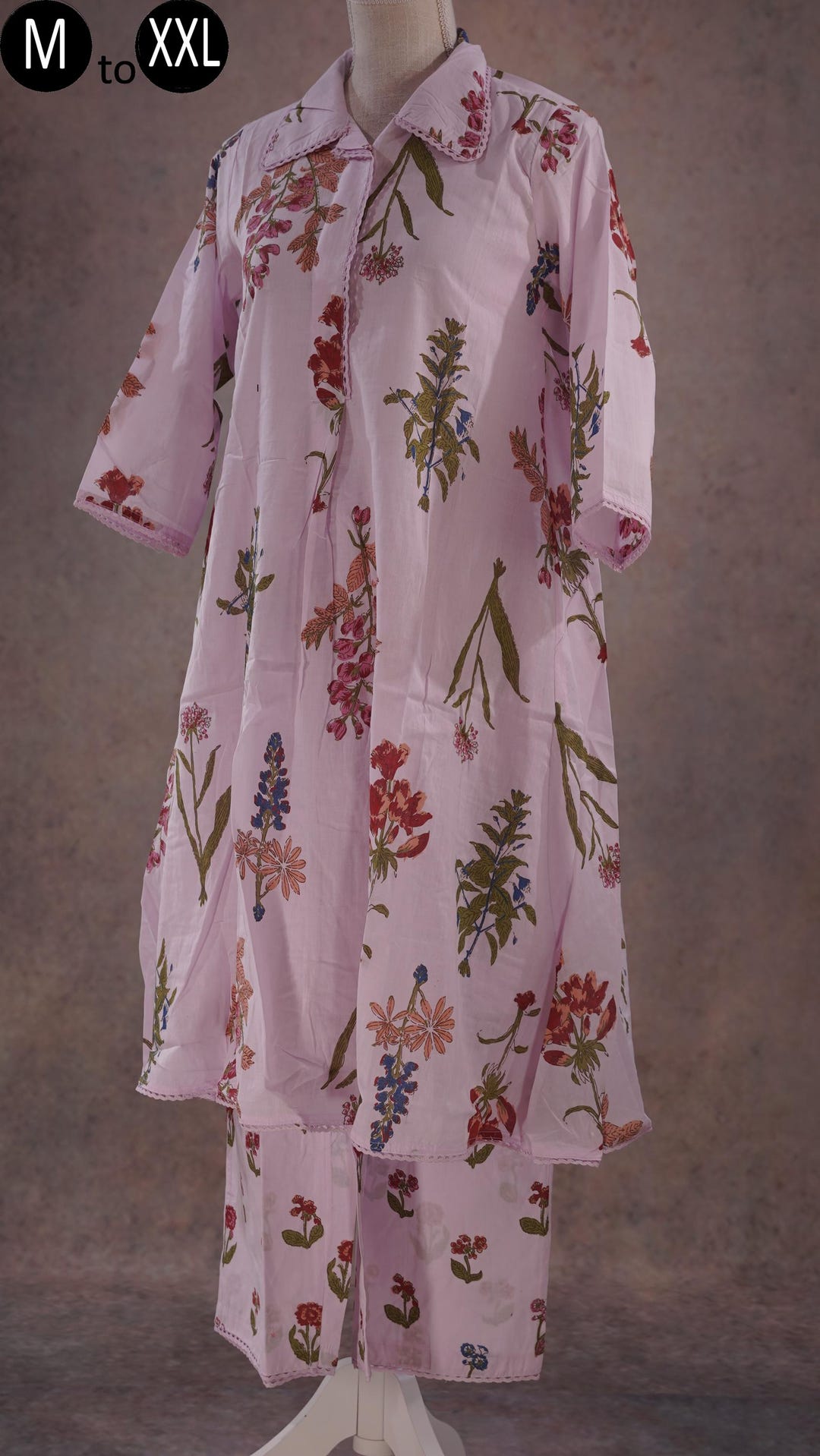 Pure Mul Cotton A-line Light Lilac Floral Print Coords Flared Collared ...