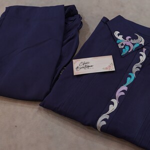 Dark Blue Premium Rayon Collared Coords Embroidered Kurta Palazzo Set ...