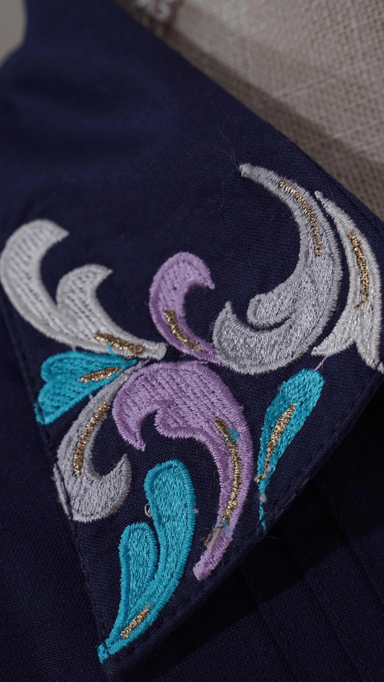 Dark Blue Premium Rayon Collared Coords Embroidered Kurta Palazzo Set ...