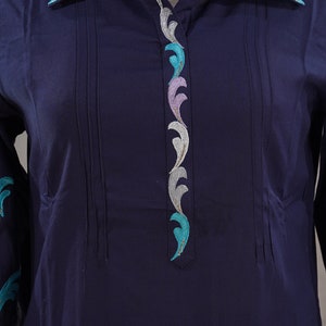 Dark Blue Premium Rayon Collared Coords Embroidered Kurta Palazzo Set ...
