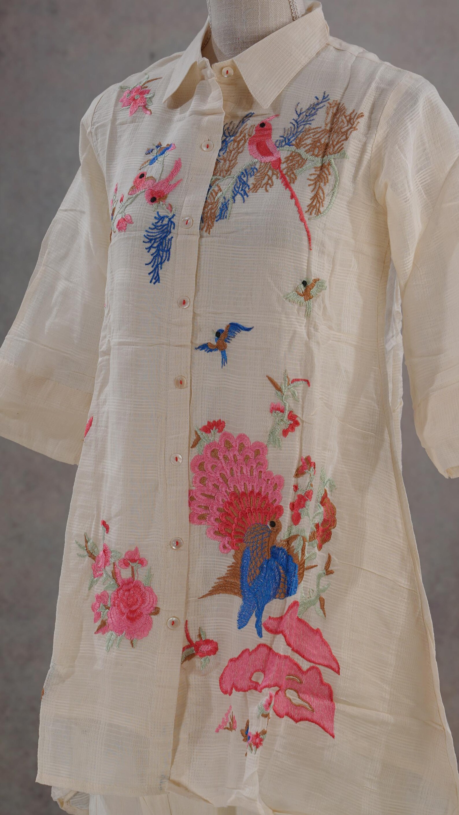 Cotton Jacquard Weaving A-line Collared Short Coords Kurta Palazzo ...