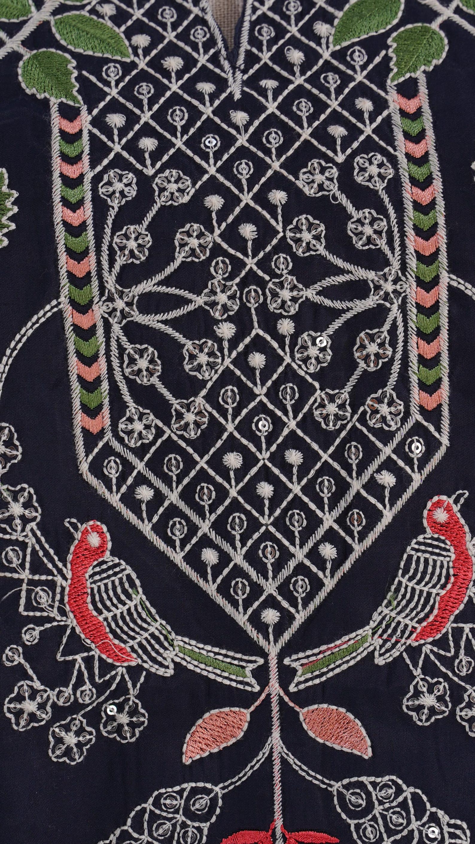 Sleeveless Roman Silk Midnight Blue Embroidered Kurti Palazzo Dupatta ...