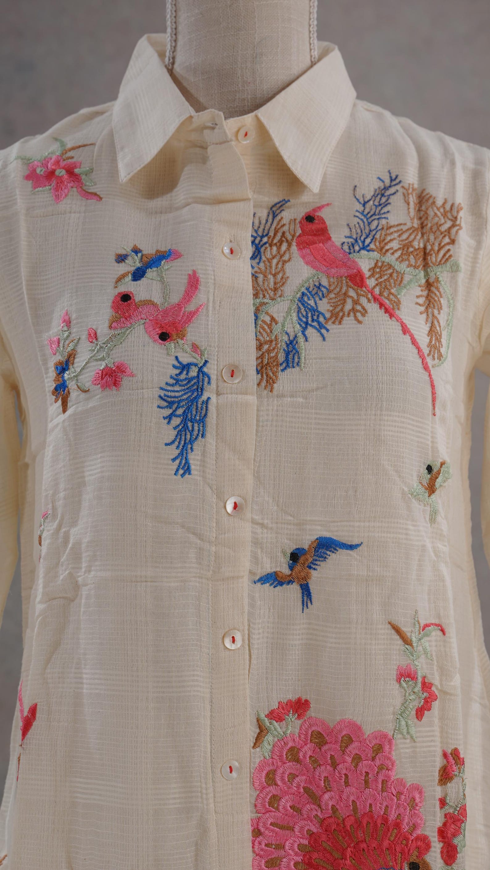 Cotton Jacquard Weaving A-line Collared Short Coords Kurta Palazzo ...