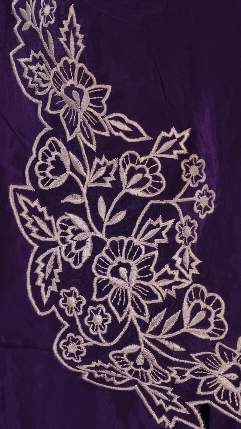 Natural Crepe Silk Royal Purple Embroidered Collar Coords Kurta Palazzo ...