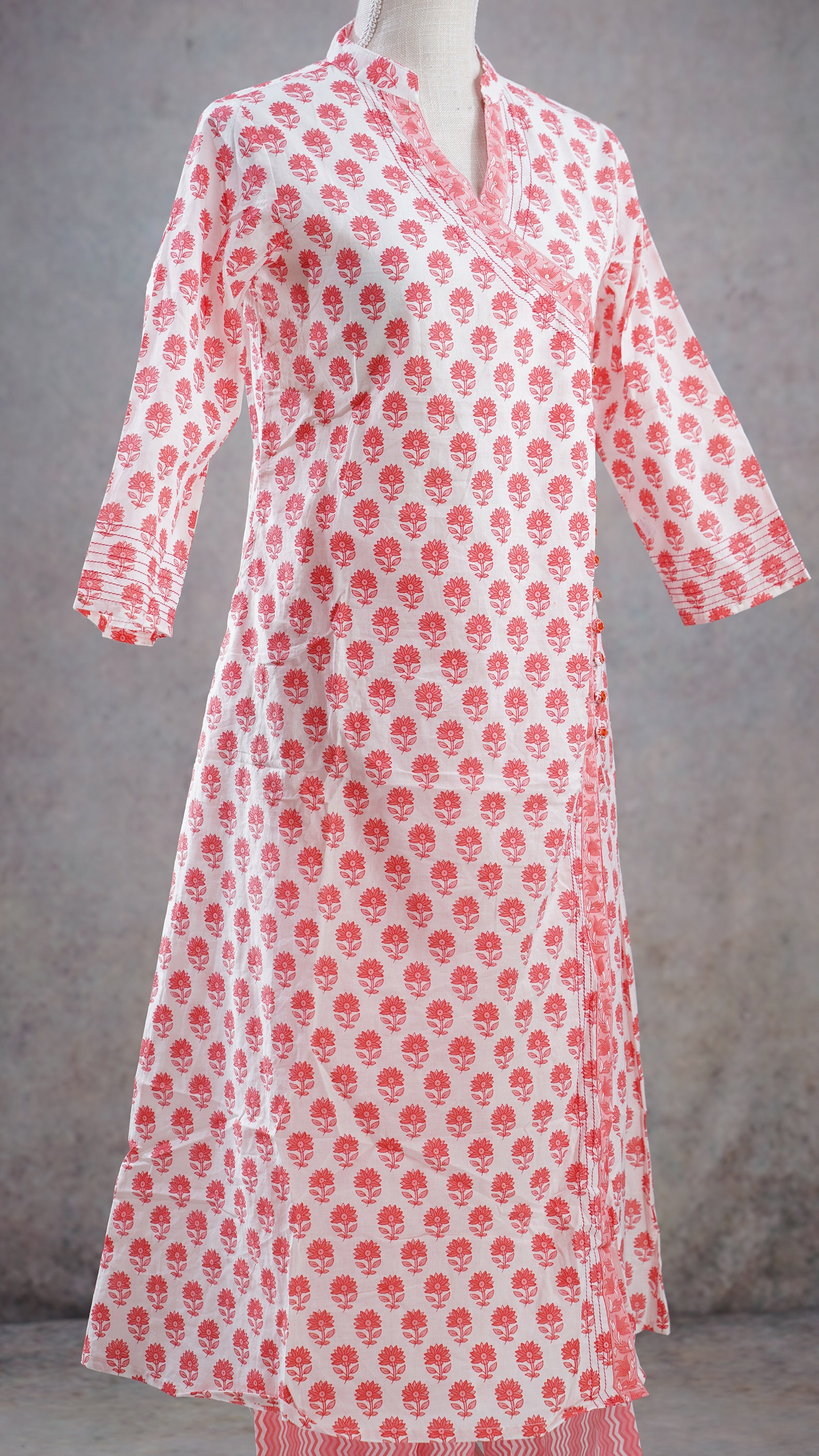 Pure Cotton White Peach Pink A-line Angrakha Ethnic Print - Etsy