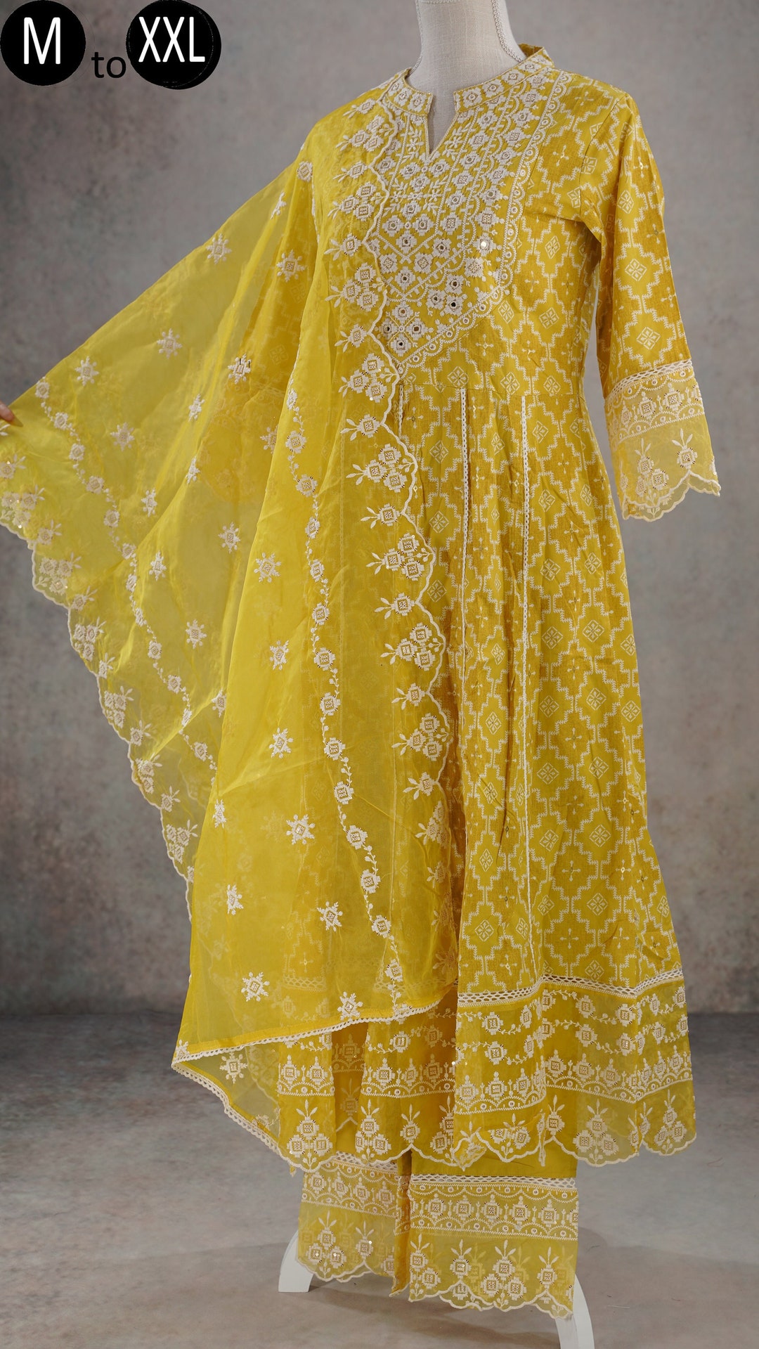 Haldi Mustard Yellow Chikankari Pure Cotton Anarkali Jaipuri Print ...