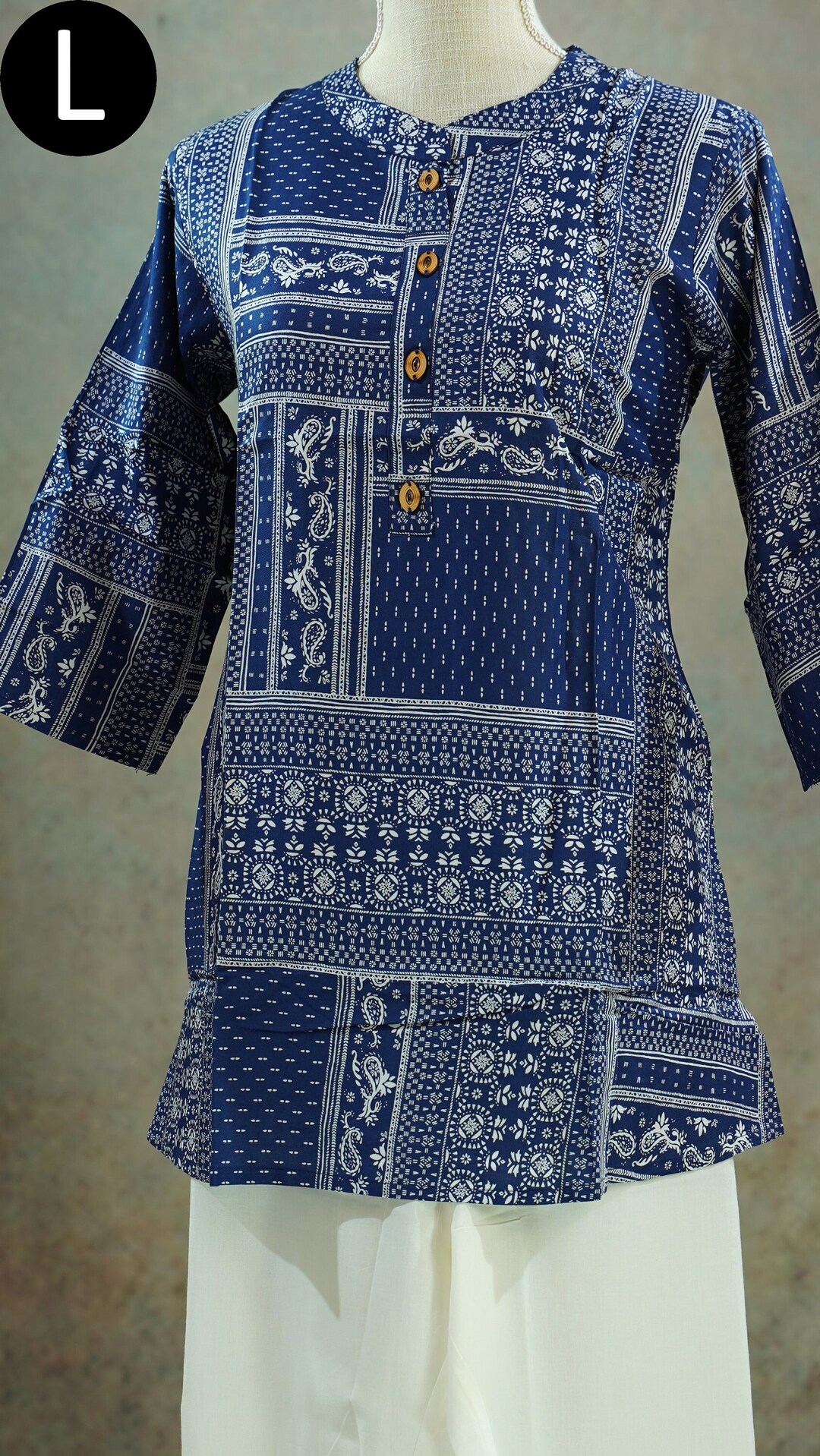 Dark Navy Blue Printed Short Premium Rayon Kurta Tunic, Ethnic Indian ...
