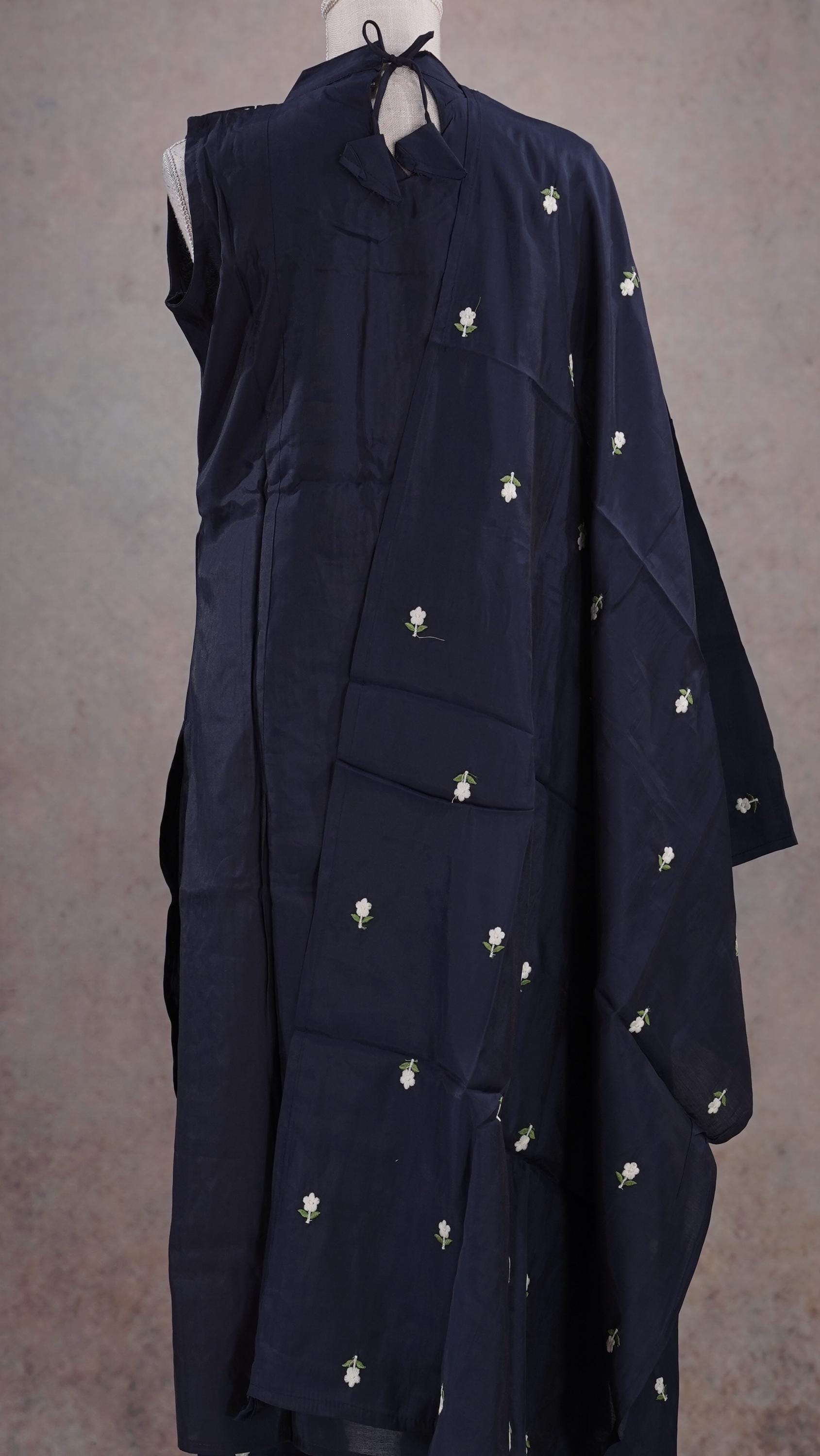Sleeveless Roman Silk Midnight Blue Embroidered Kurti Palazzo Dupatta ...
