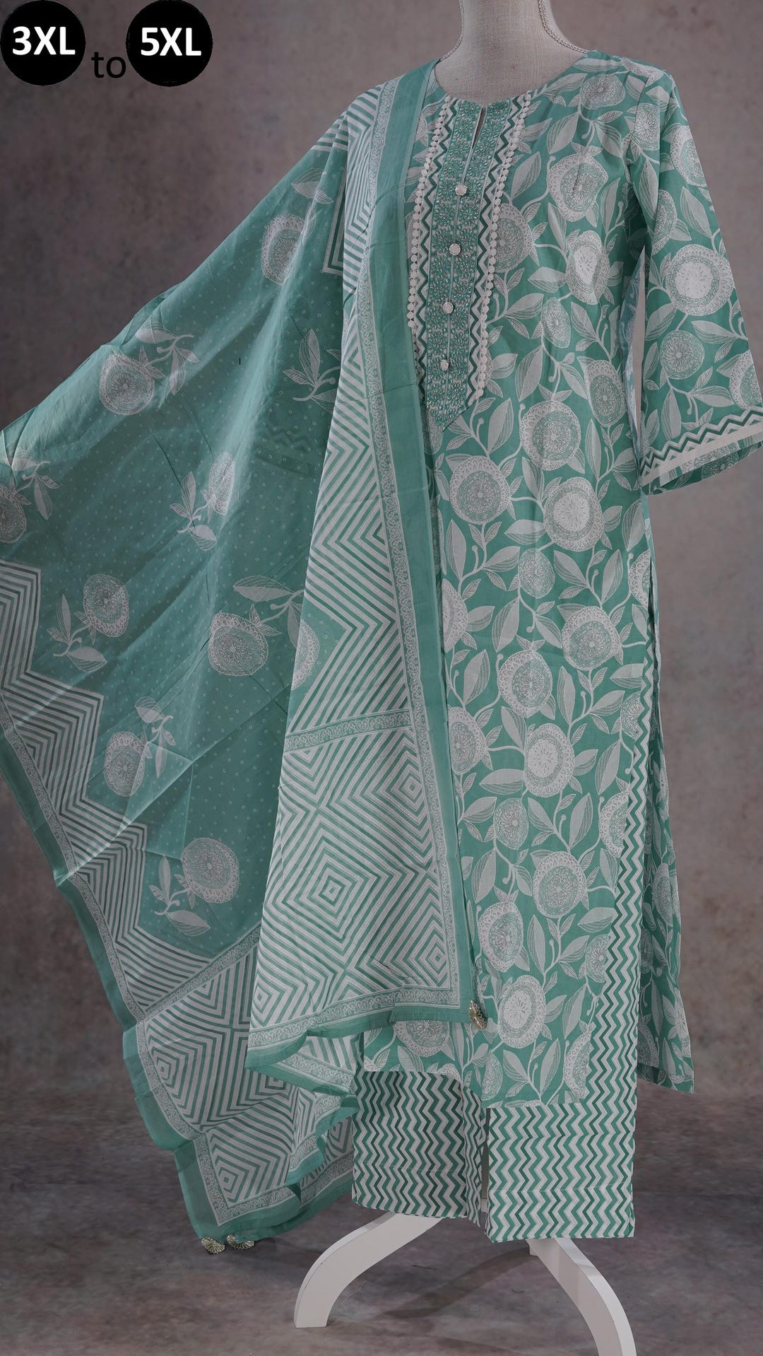 Plus Size Pure Cotton Salwar for Women Big Size Kurti Set Turquoise ...