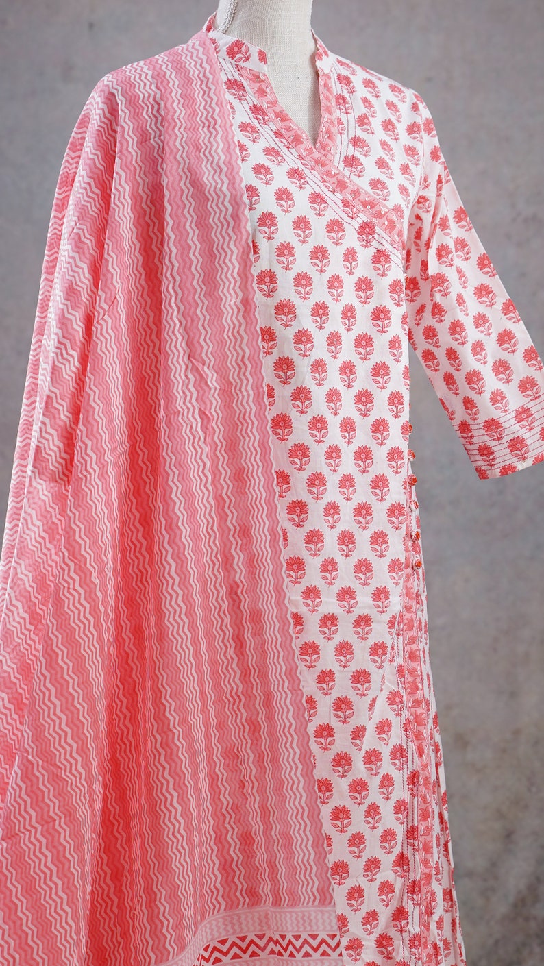 Pure Cotton White Peach Pink A-line Angrakha Ethnic Print - Etsy
