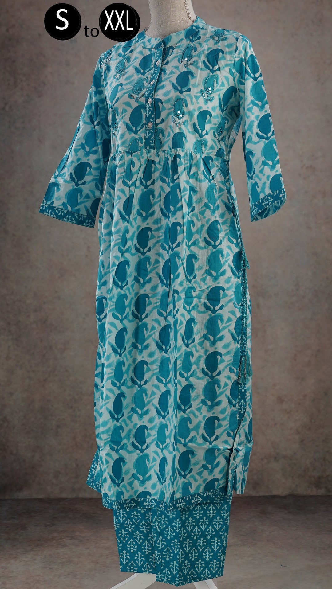 Naira Blue Pure Cotton Batik Print Kurti Palazzo Set Indian Summer ...