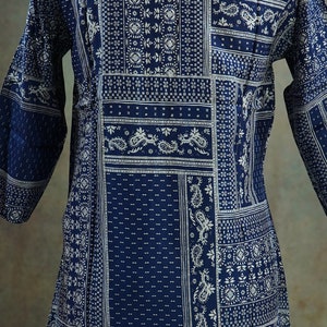 Dark Navy Blue Printed Short Premium Rayon Kurta Tunic, Ethnic Indian ...