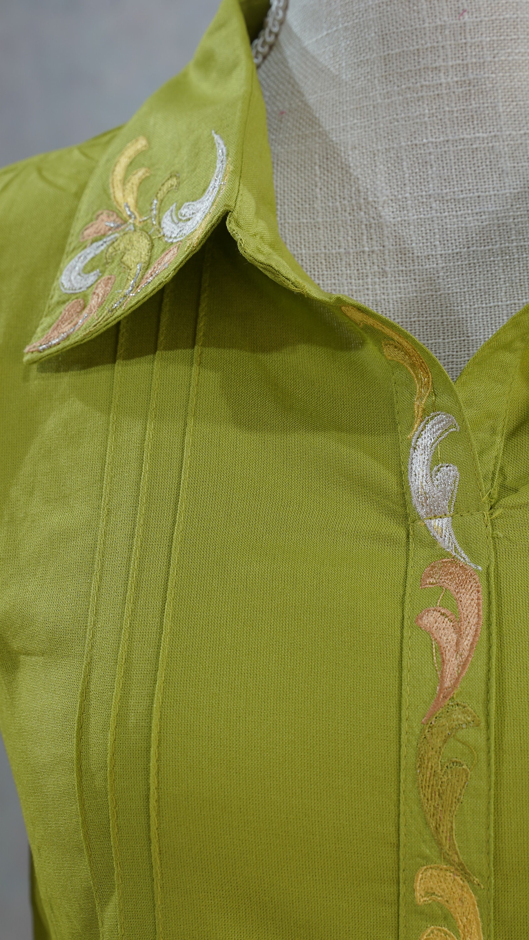 Parrot Green Premium Rayon Collared Coords Embroidered Kurta Palazzo ...