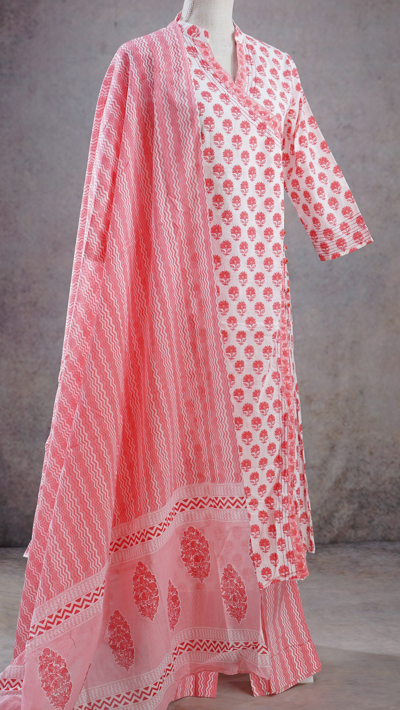 Pure Cotton White Peach Pink A-line Angrakha Ethnic Print - Etsy