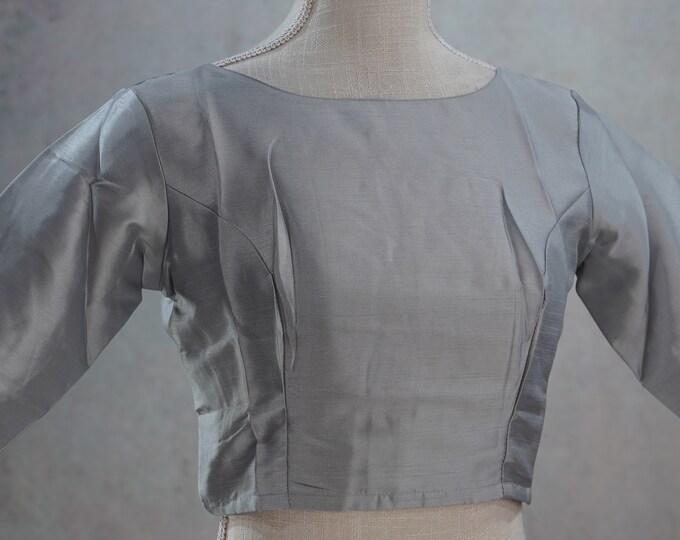Gray/beige/maroon/green Plain Polyester Silk Saree Blouse | Readymade ...