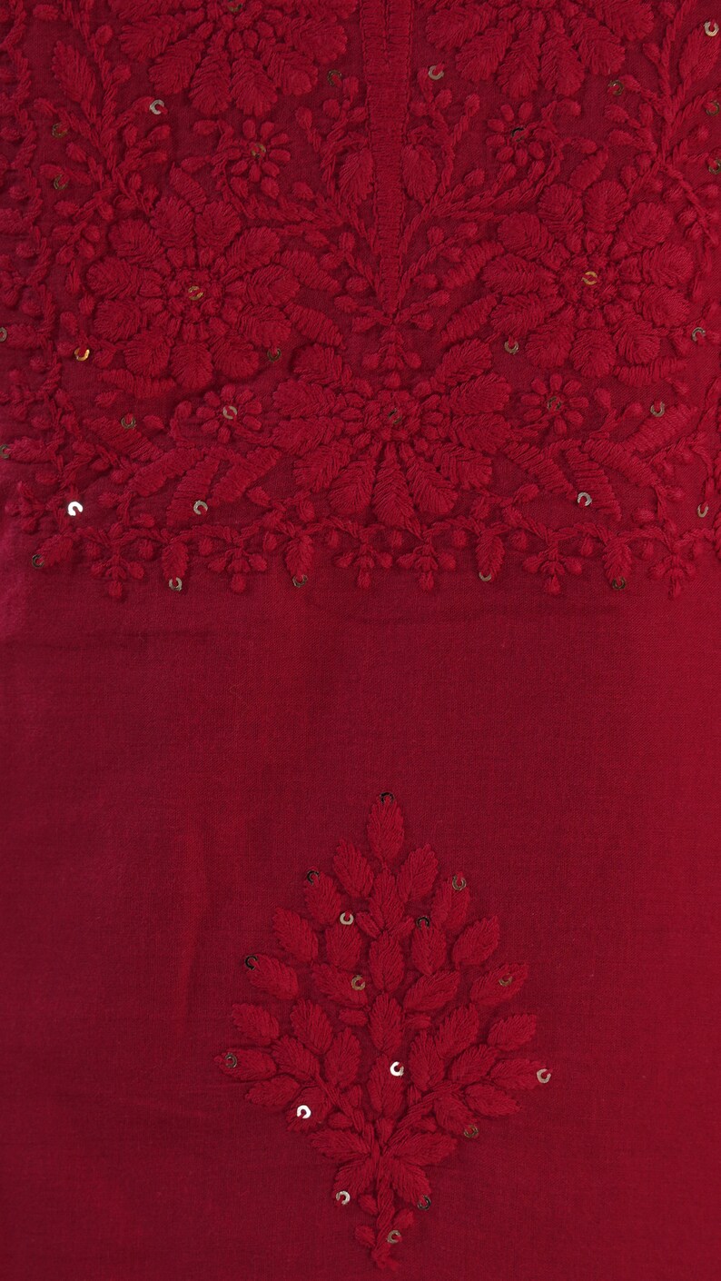 Pure Mul Cotton Red Maroon Chikankari Embroidery Kurta Palazzo Casual ...