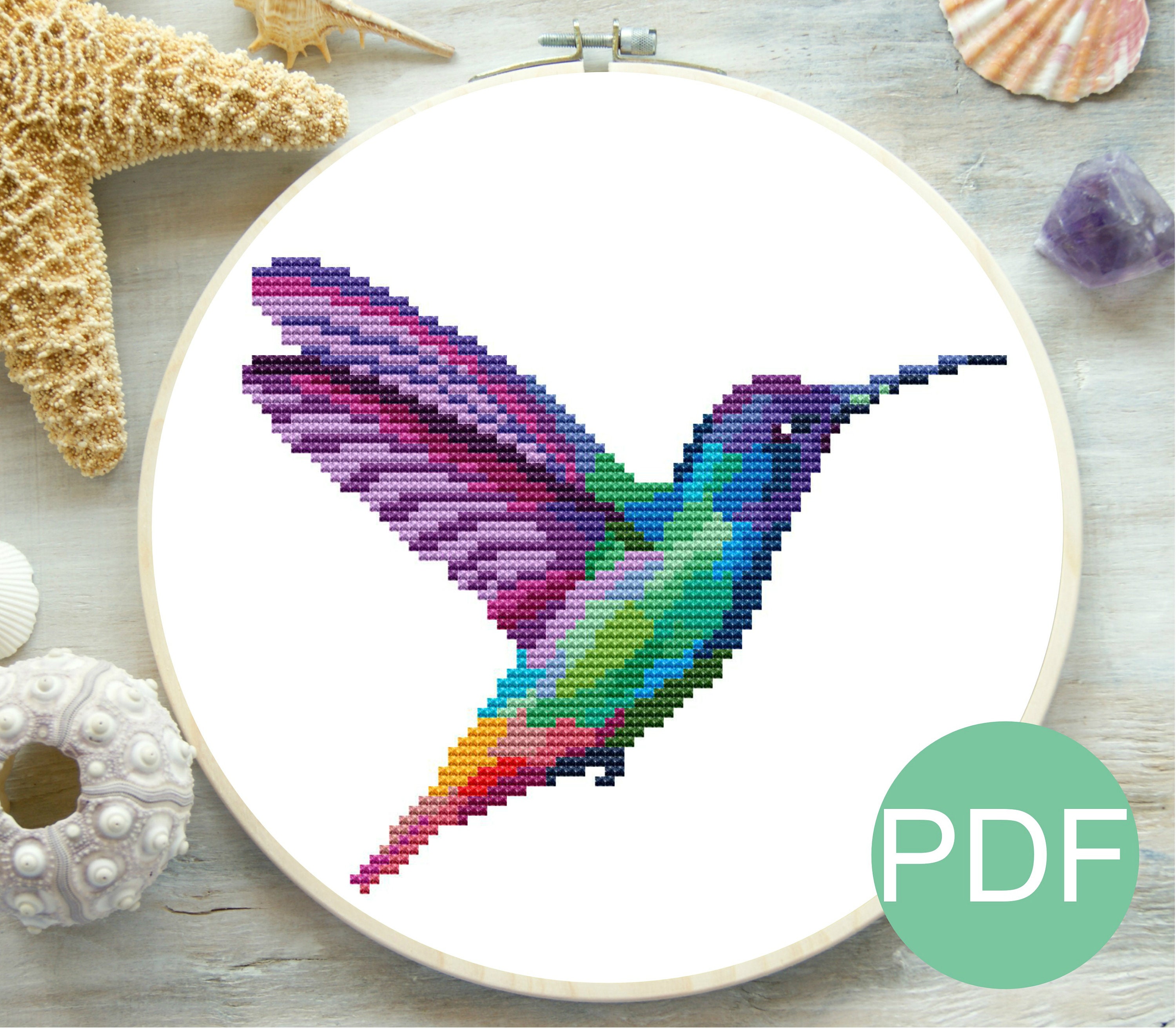 Hummingbird cross stitch pattern Modern geometric embroidery | Etsy
