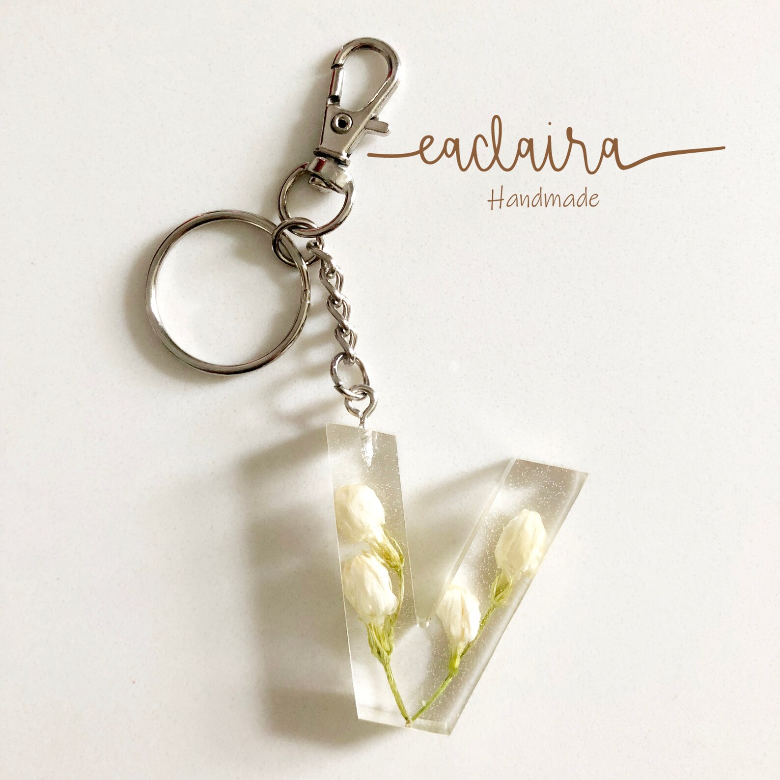 Real Flower Resin Keychain Jasmine Petals Keychain Handmade - Etsy Hong ...