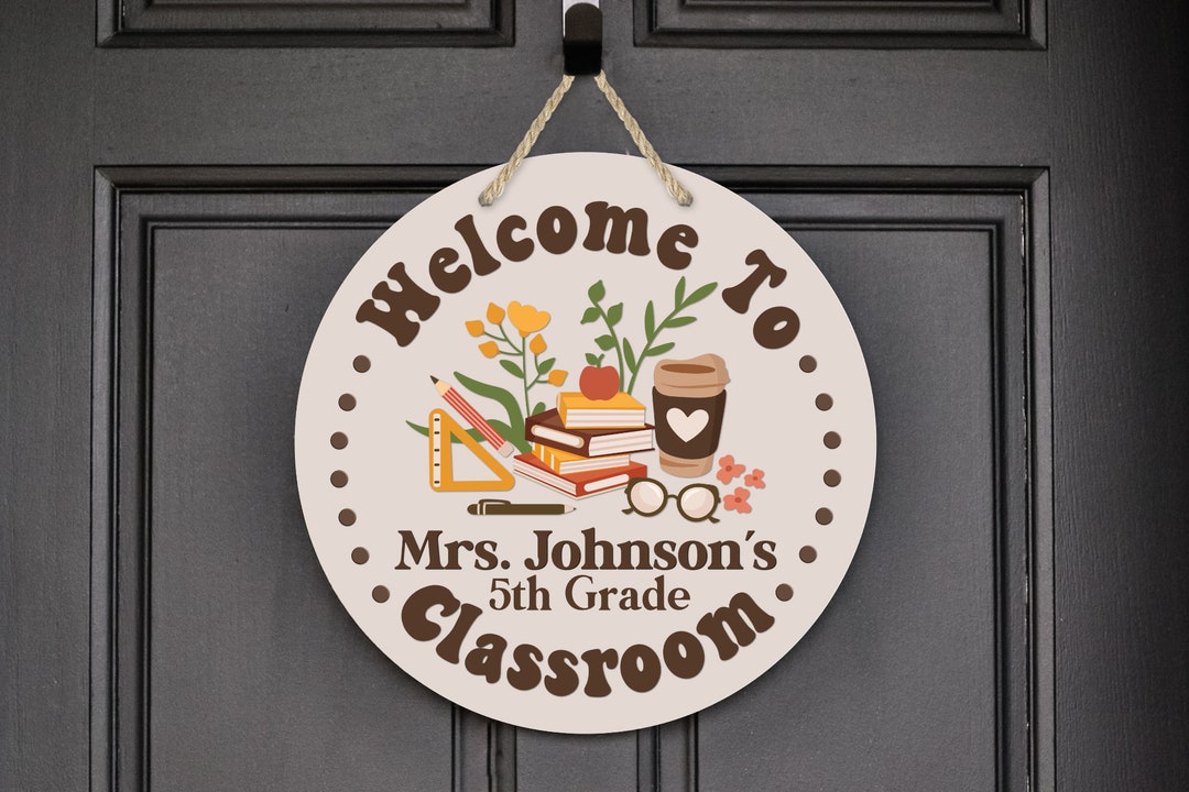 Teacher Door Sign With Name, Retro Classroom Decor, Classroom Welcome ...