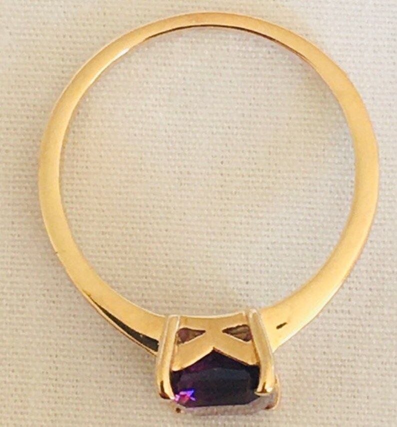 Vintage 9ct Gold Deep Purple Emerald Cut Amethyst Ring - Etsy UK