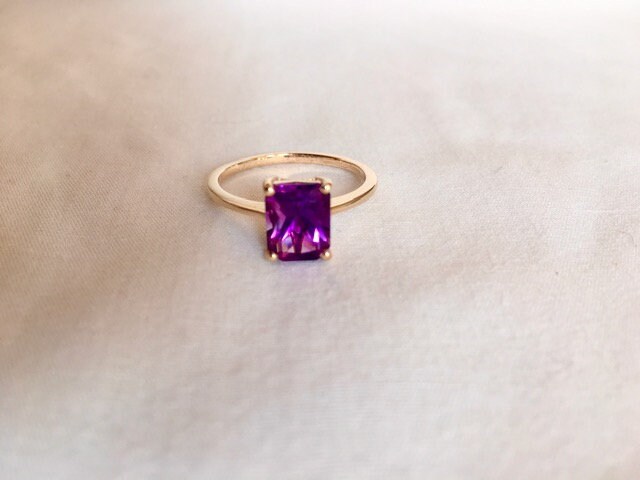 Vintage 9ct Gold Deep Purple Emerald Cut Amethyst Ring - Etsy UK