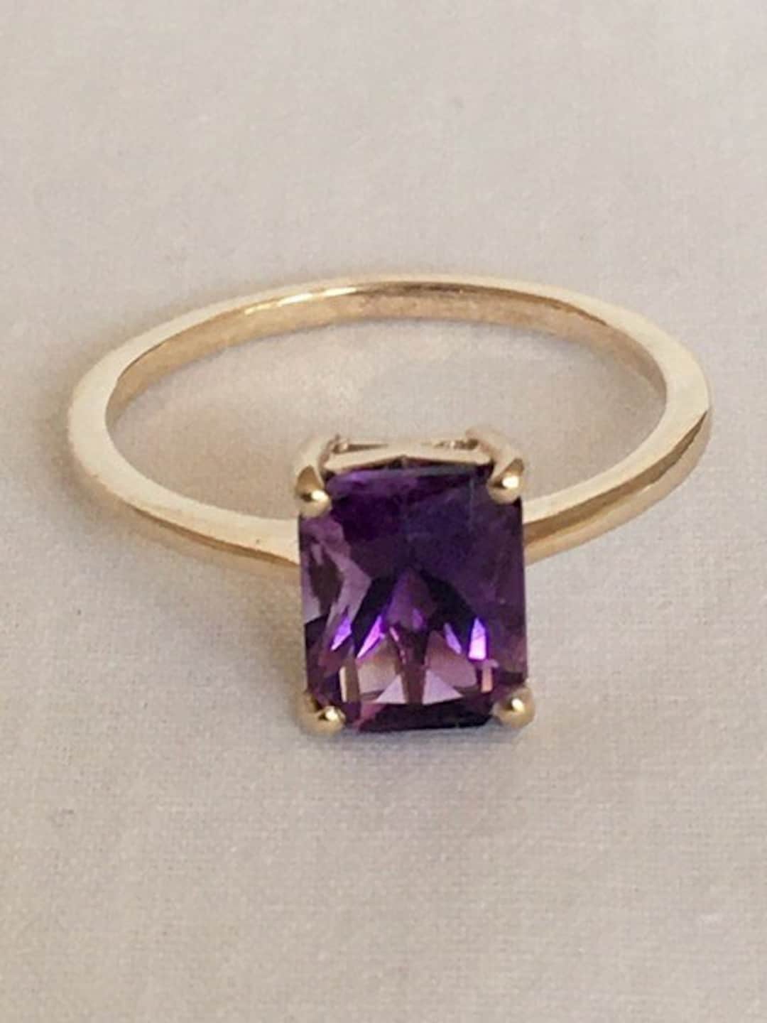 Vintage 9ct Gold Deep Purple Emerald Cut Amethyst Ring - Etsy UK