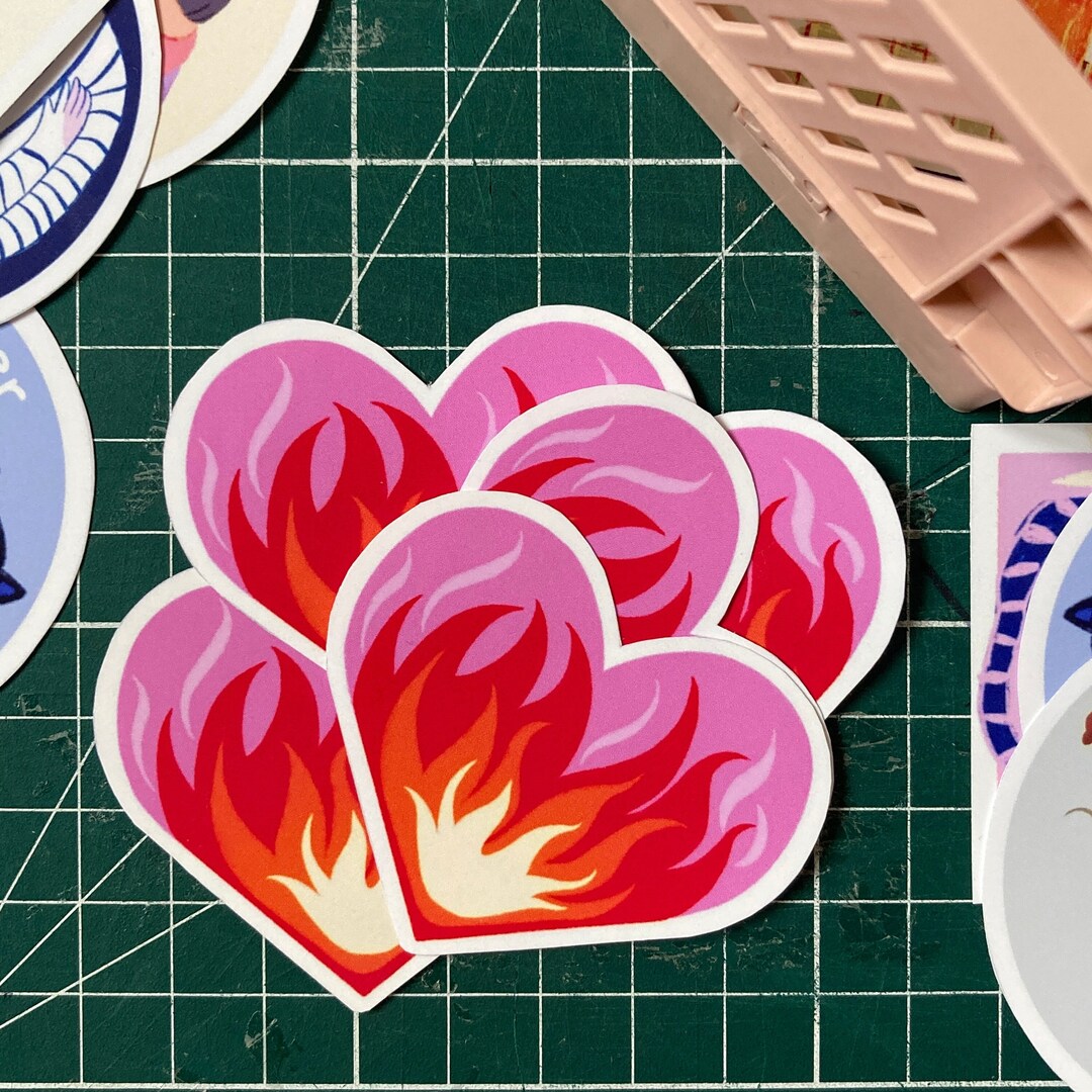"flaming Heart" Sticker - Cat Sticker - Gift Idea - Fun Stickers ...